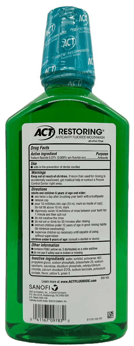 ACT Restoring Anticavity Flouride Mouthwash (Mint Burst) (33.8 fl oz)