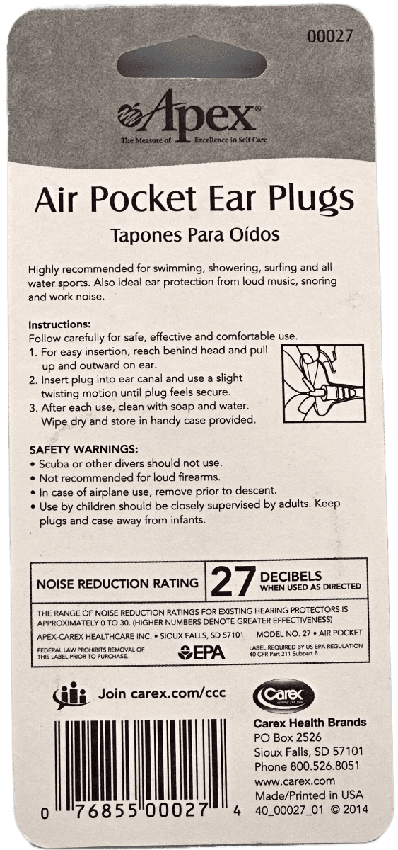 Apex - Air Pocket Ear Plugs - Blue - 27 Decibels - Vim Drugs Pharmacy