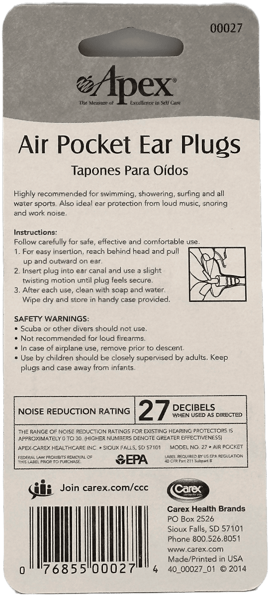 Apex - Air Pocket Ear Plugs - Pink - 27 Decibels - Vim Drugs Pharmacy