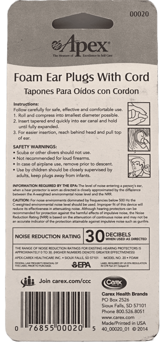 Apex - Foam Ear Plugs With Cord - 30 Decibels - Vim Drugs Pharmacy