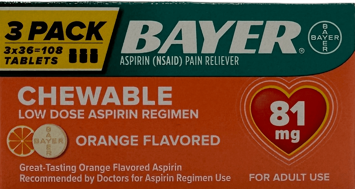 Bayer Aspirin Chewable 81mg Orange Flavored - 108 Tablets - Vim Drugs ...