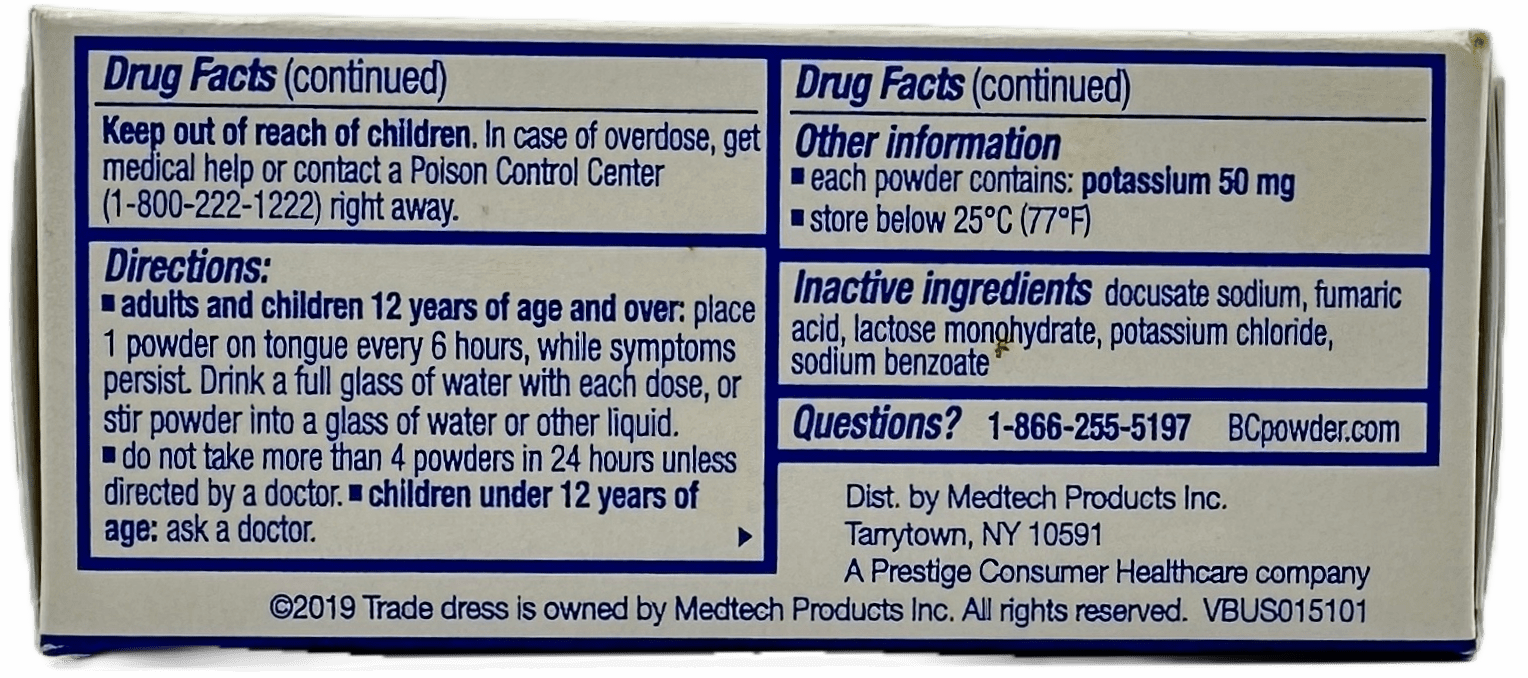 BC Aspirin Fast Pain Relief Powder - Headaches & Body Aches - 24 Packs ...