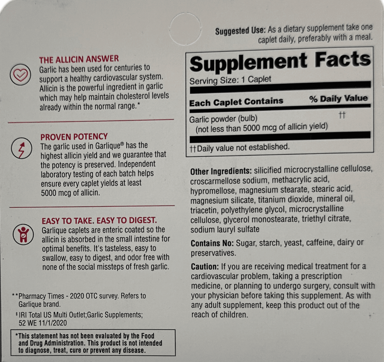 Garlique Healthy Cholesteol Formula - 60 Caplets - Vim Drugs Pharmacy