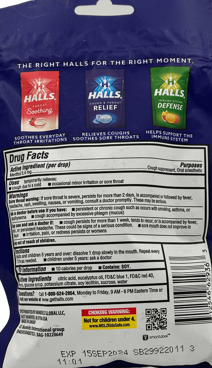 Halls Cough & Throat Relief Mentho-Lyptus Drops - 30 Drops - Vim Drugs Pharmacy