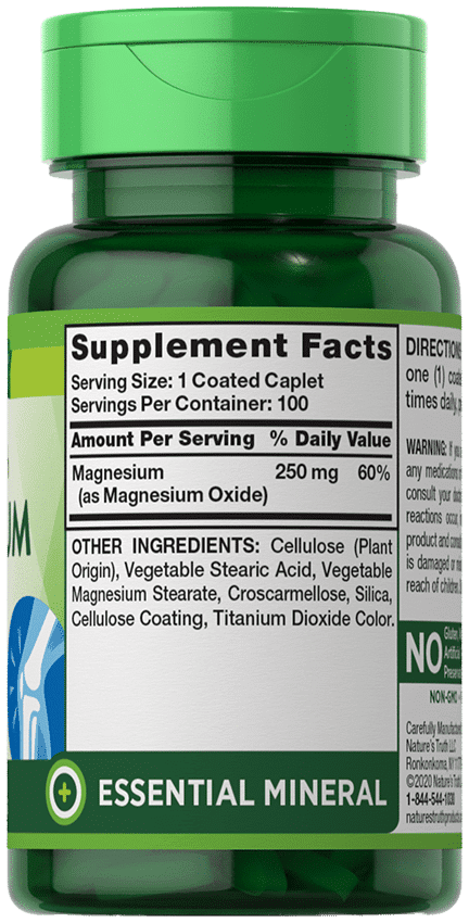 Nature's Truth Extra Strength Magnesium 250 mg - 100 Coated Caplets ...