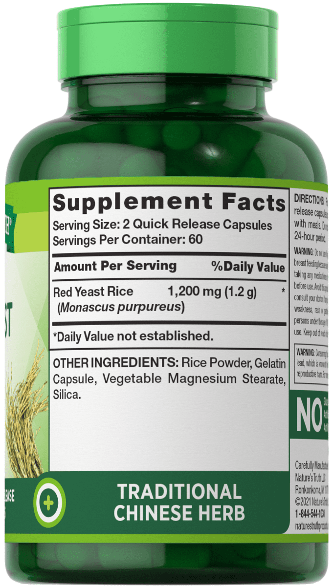 Nature's Truth Red Yeast Rice 1200 mg- 120 Quick Release Capsules - Vim ...